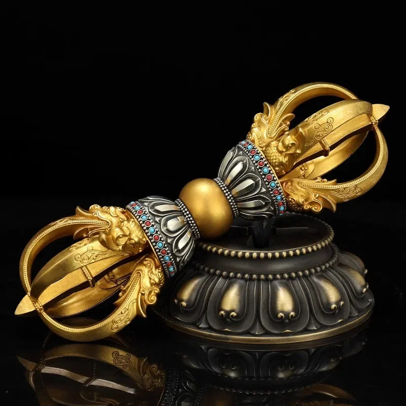 Wugu Tibetan Tantric Silver/Brass Diamond Demon Pestle Figurine with B ...