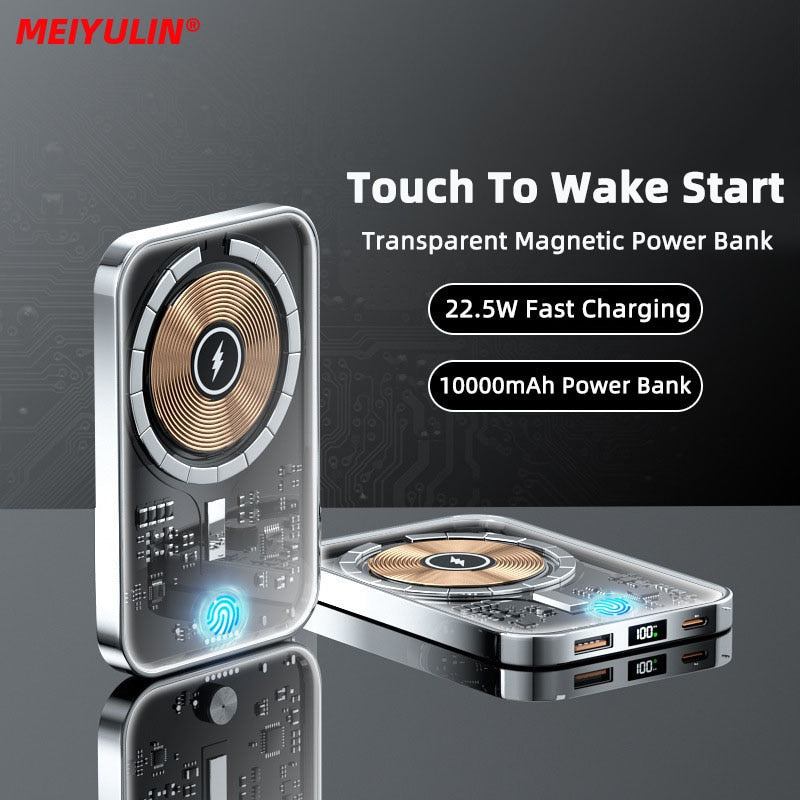 10000mAh Transparent Magnetic Wireless Power Bank Portable External Au ...