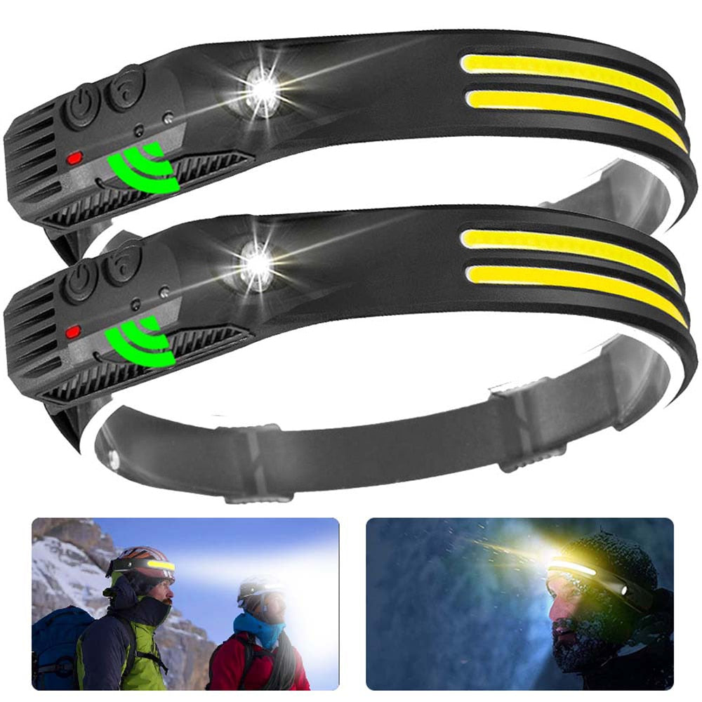 New Sensor Headlamp COB LED Head Lamp Flashlight USB Rechargeable Head ...