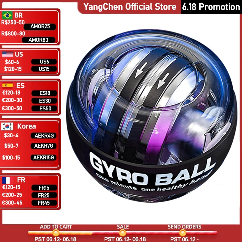 LED Gyroscopic Powerball To measure Range of Muscle Force of Arm, Hand ...