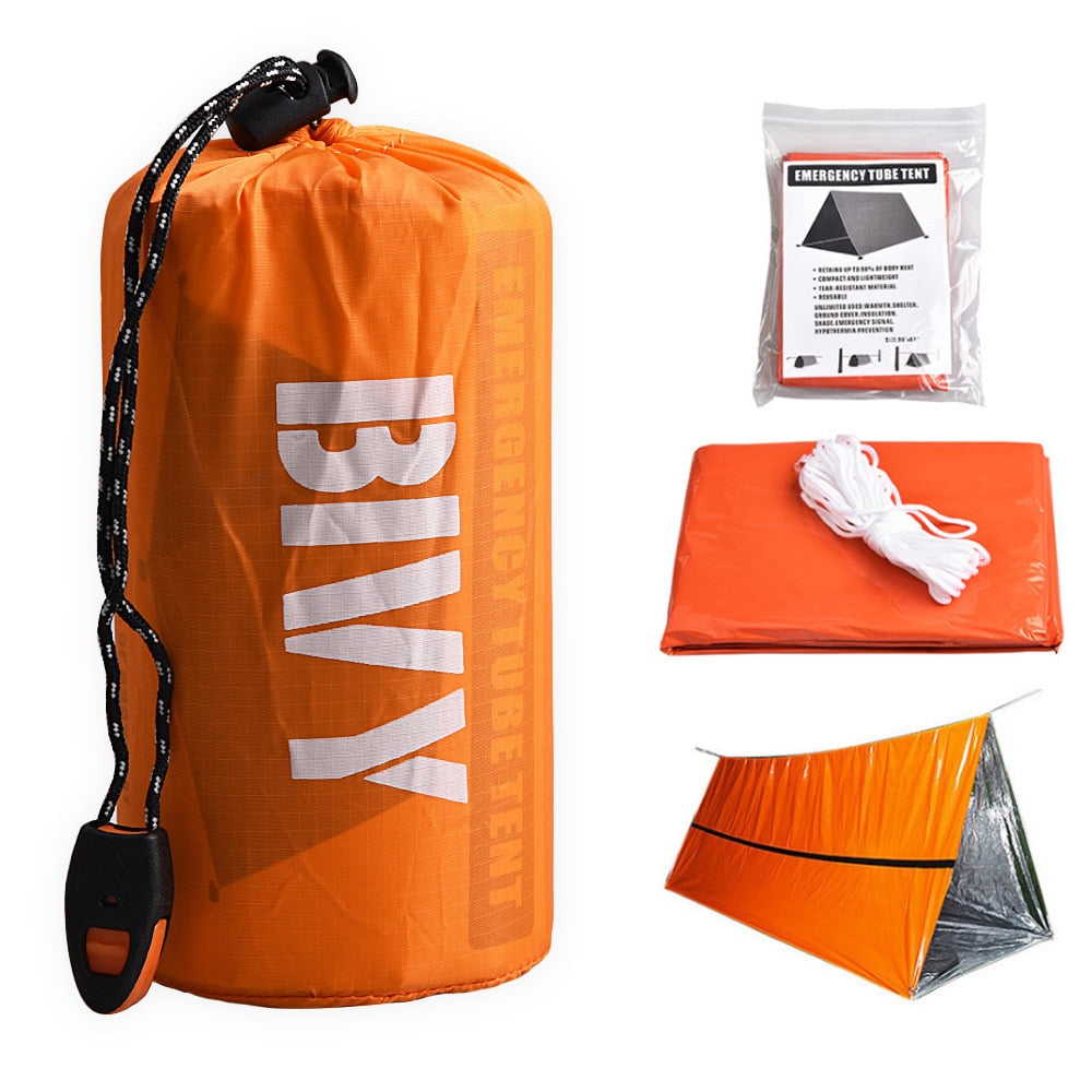 2 Person Emergency Shelter Survival Bivy Tube Tent Kit Thermal Blanket ...
