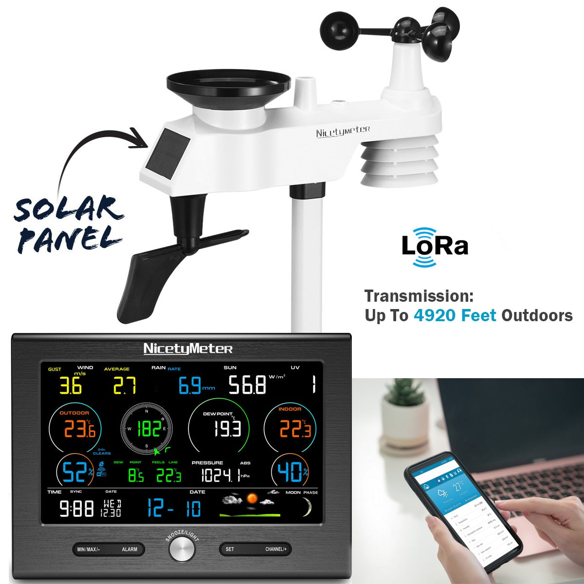 7-in-1 LoRa Weather Monitoring Station For Humidity, Wind Speed with S ...